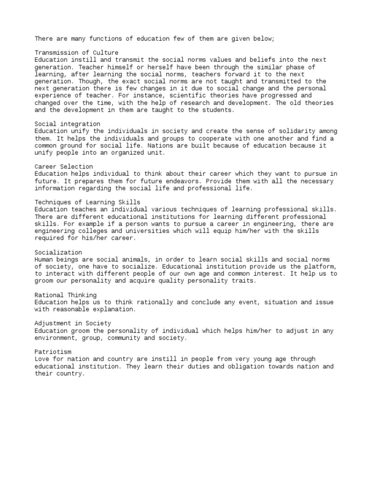 Functions of Education Explained | PDF | Career & Growth