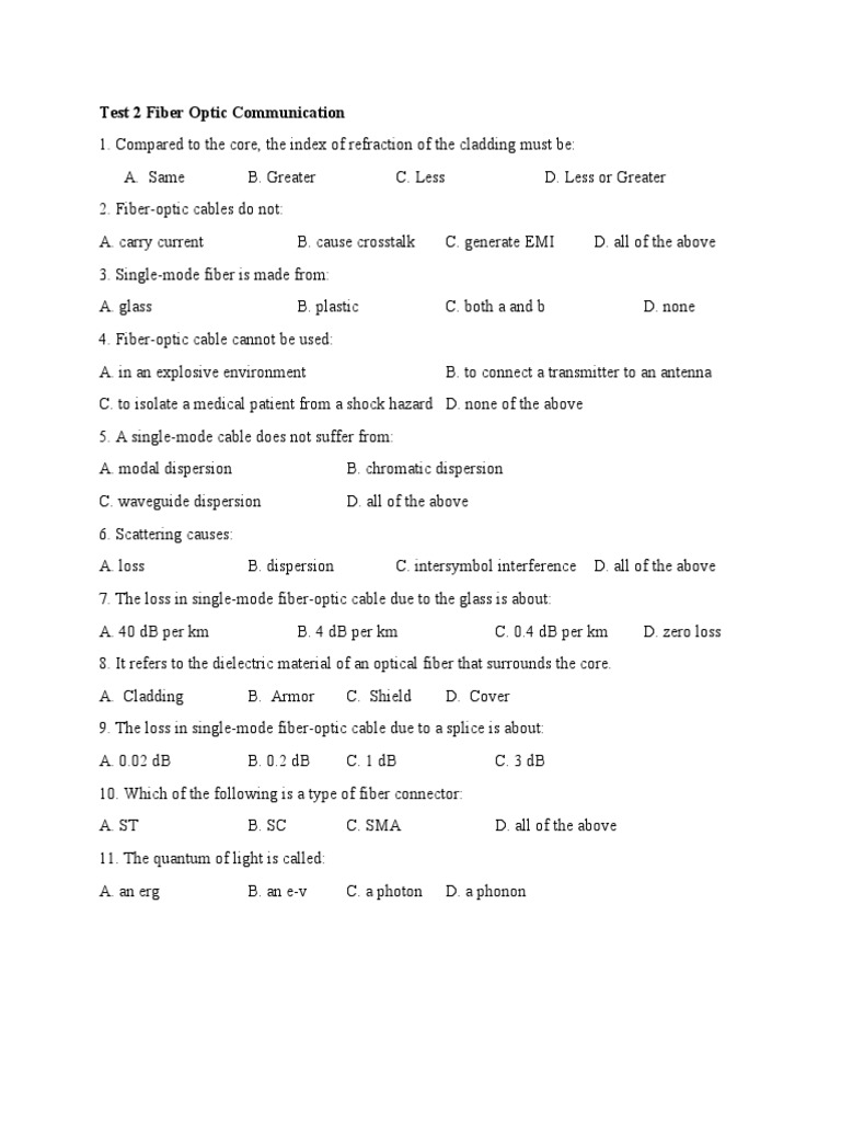 Fiber Optic Communication Basics | PDF | Optical Fiber | Dispersion ...