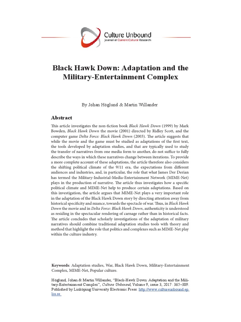 Black Hawk Down: Adaptation and The Military-Entertainment Complex ...