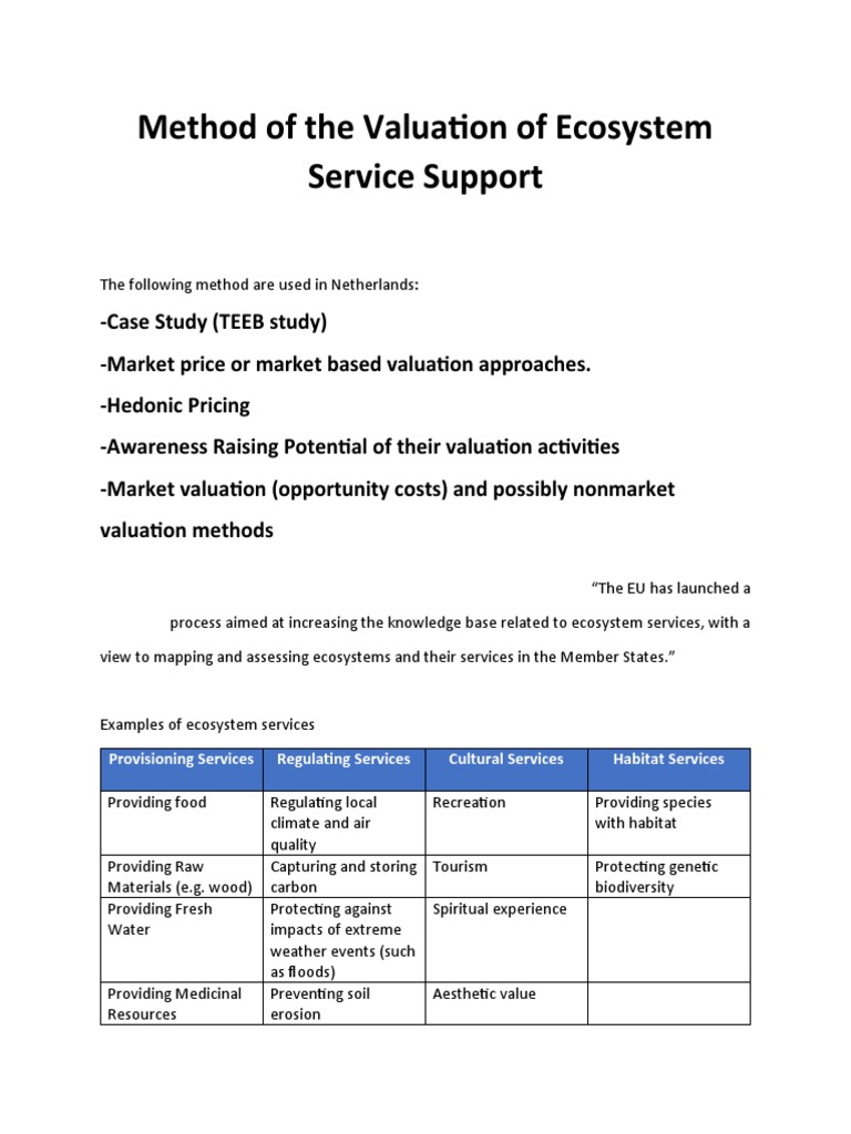 Ecosystem Services Valuation Methods in NL | PDF | Science & Mathematics