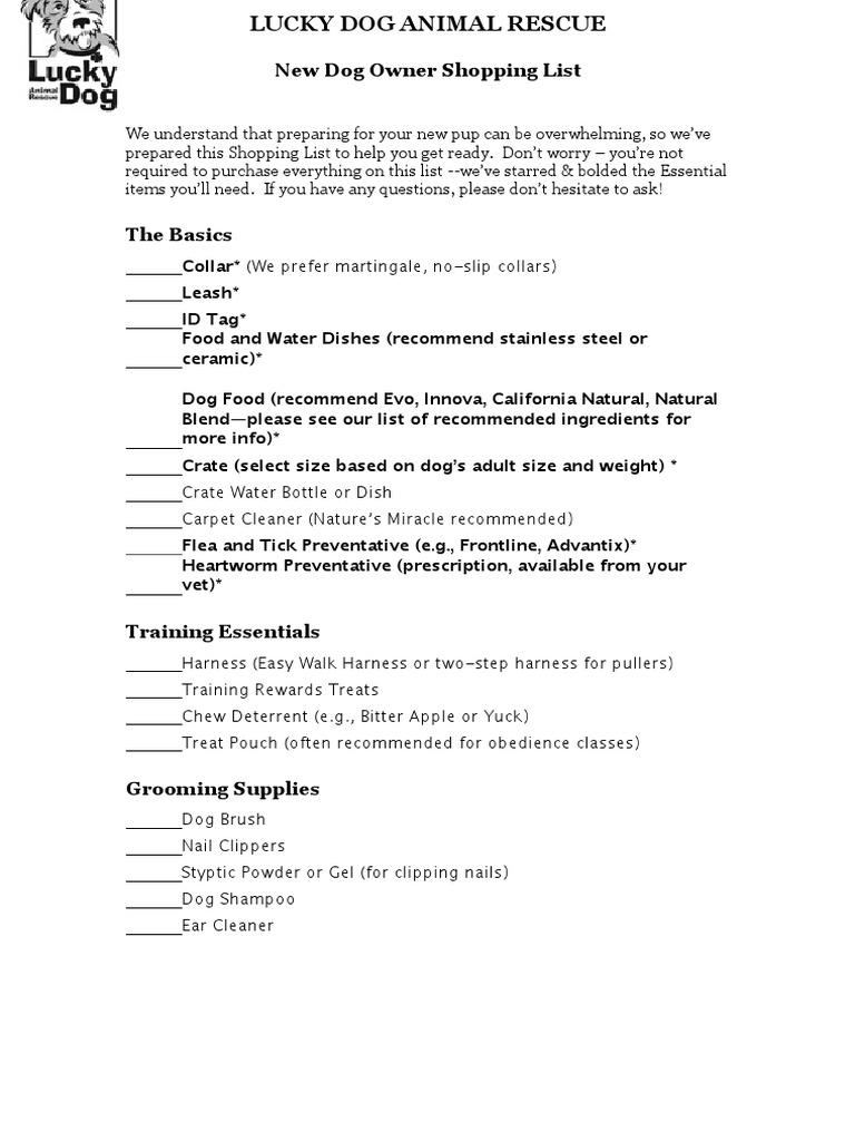 LD New Dog Shopping List | Download Free PDF | Leash | Dogs