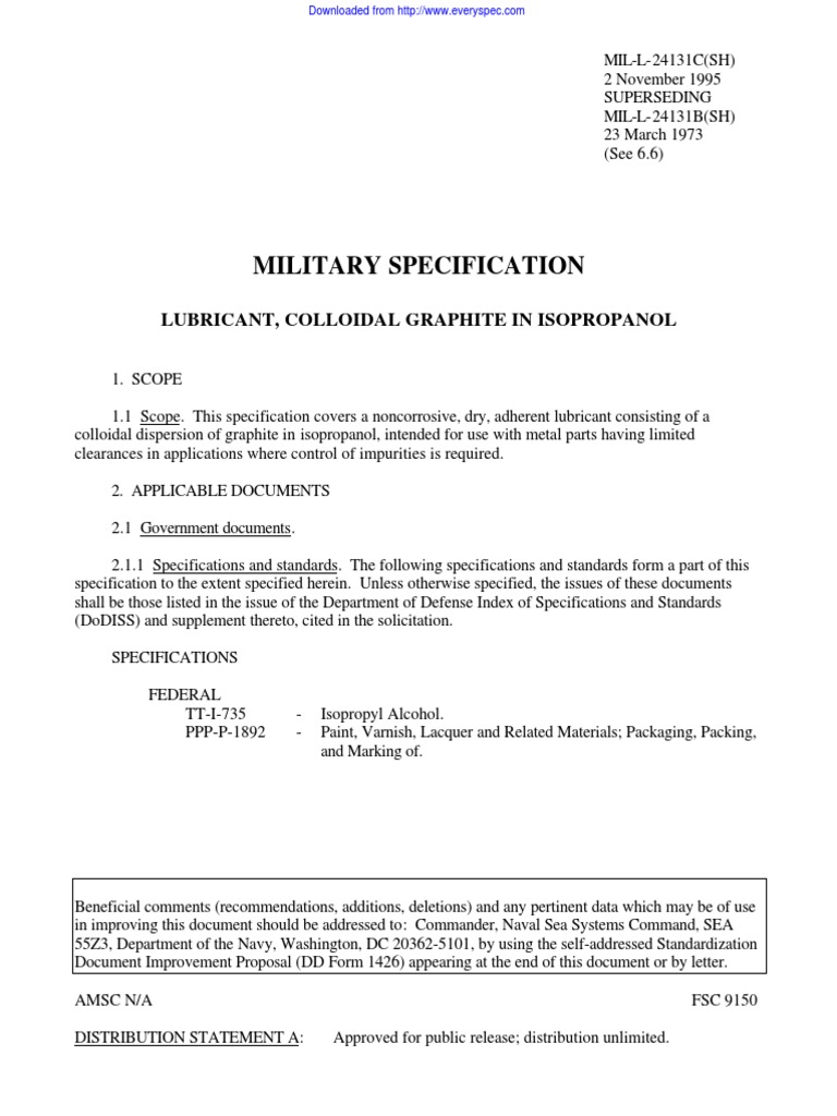 Military Specification: Lubricant, Colloidal Graphite in Isopropanol ...