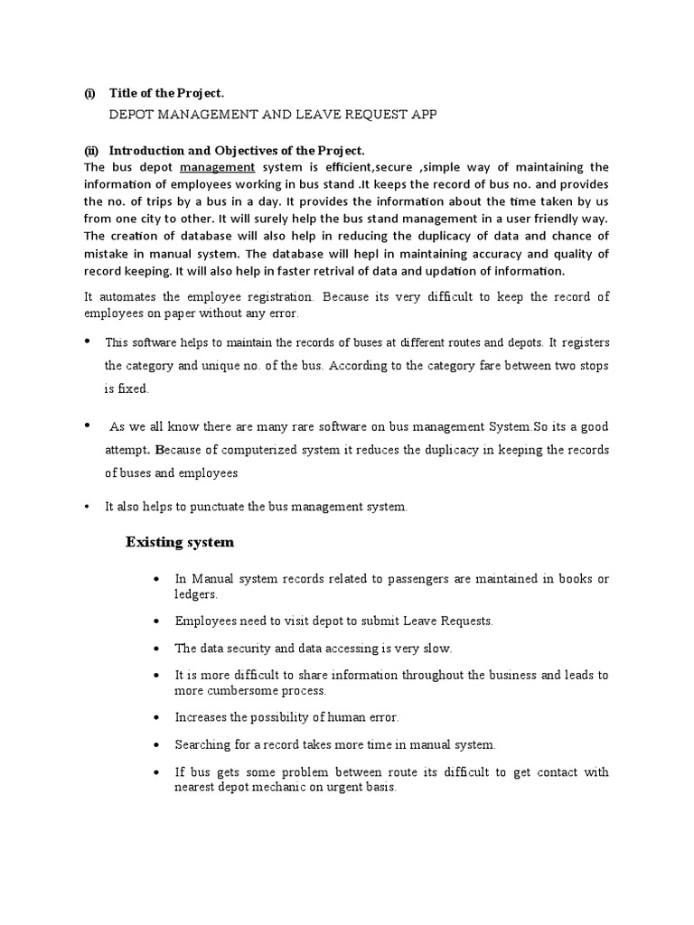 An Automated Bus Depot Management and Employee Leave Request System ...