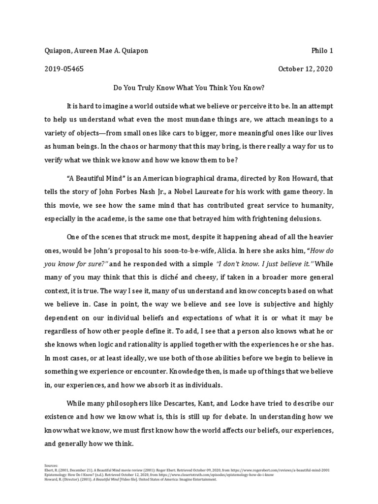 Reflection On A Beautiful Mind | PDF | Philosophical Movements | Mind