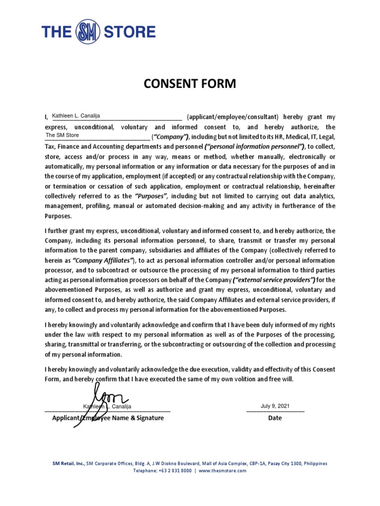 SM Consent Form For Applicants | PDF | Consent | Informed Consent