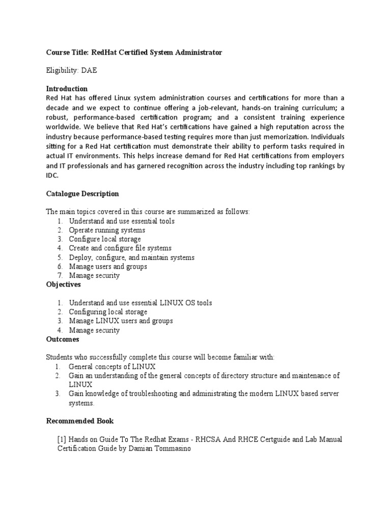 RHCSA and RHCE Outlines | PDF | System Administrator | Red Hat
