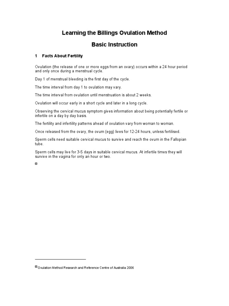 Learning The Billings Ovulation Method - Basic Instruction | PDF ...