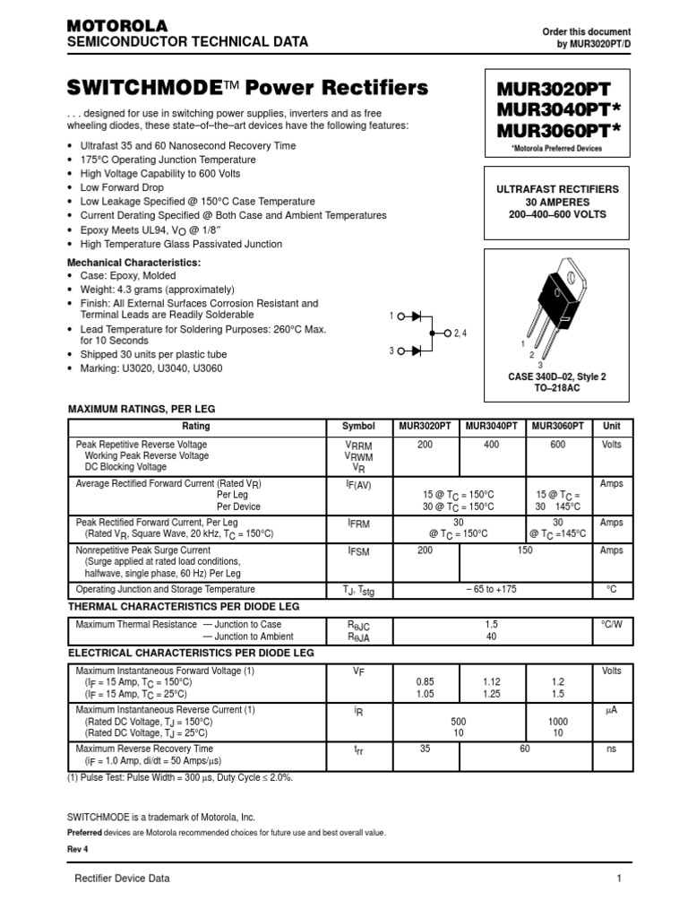 Semiconductor technical data sheet for ultrafast rectifiers | PDF | Rectifier | Diode