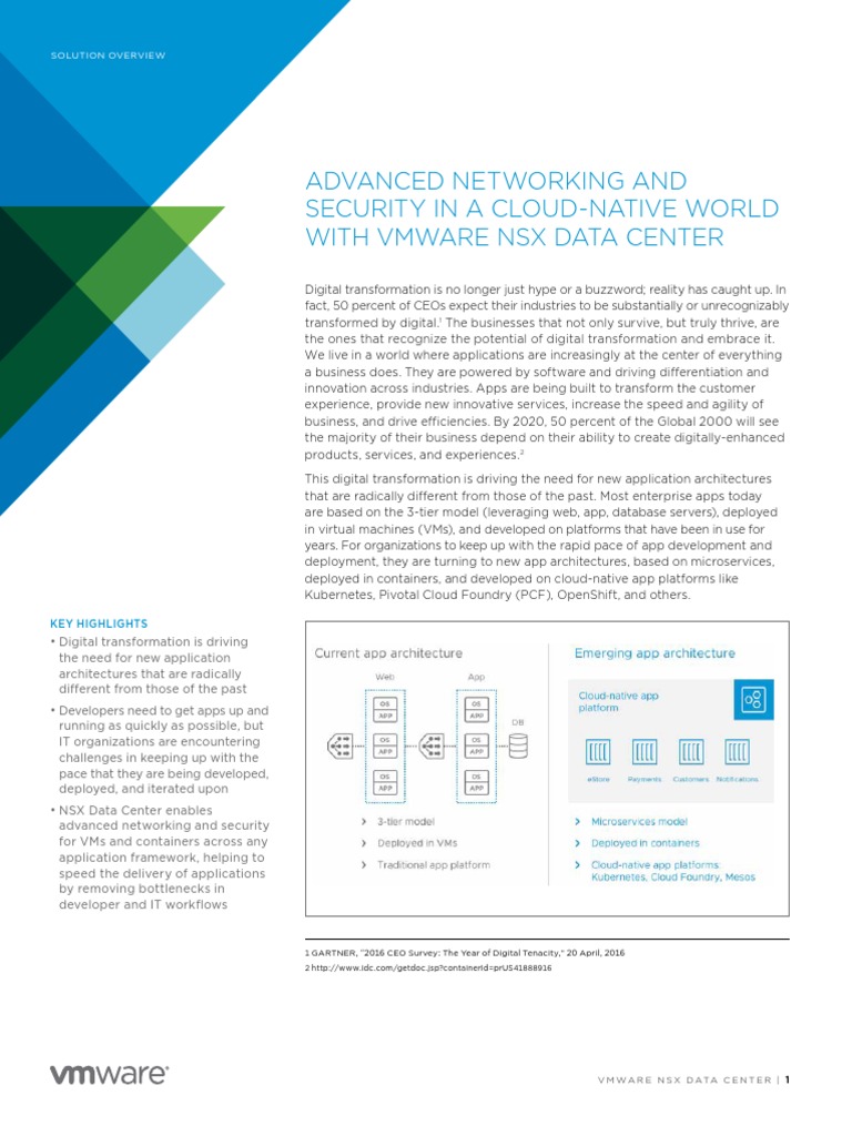 Vmware NSX For Cloud Native Apps Solution Overview | PDF | Cloud Computing | Application Software