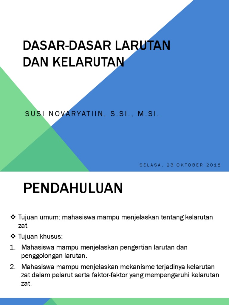 Lect04 Dasar Dasar Larutan Dan Kelarutan | PDF