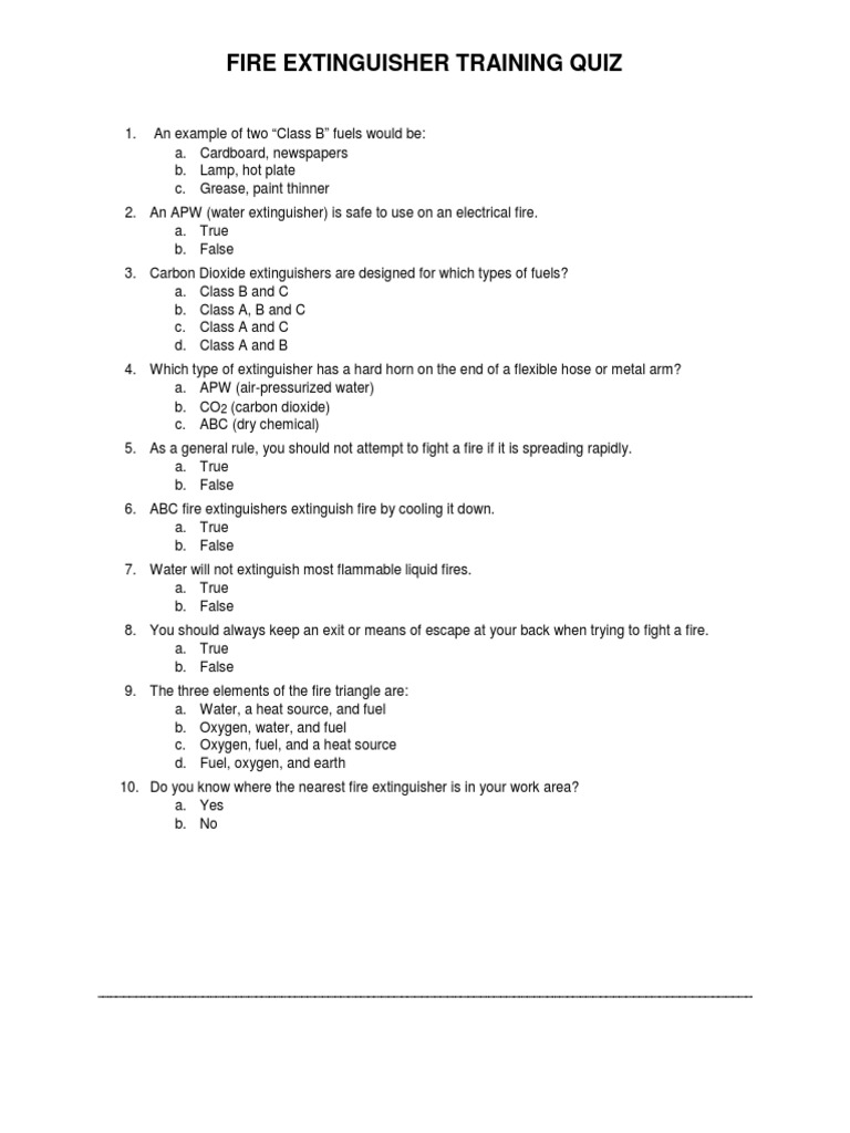Fire Extinguisher Training Quiz | PDF