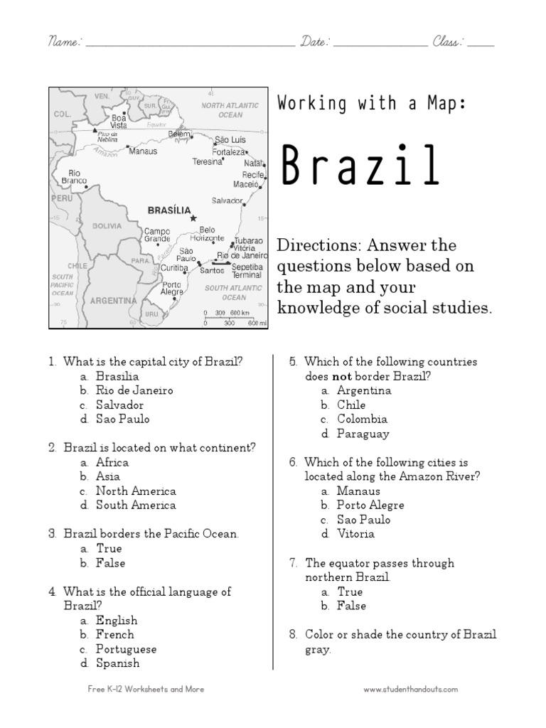 Brazil Map Worksheet | PDF