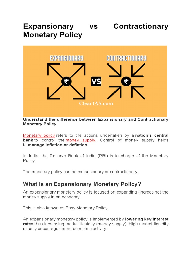 Expansionary vs Contractionary Policy | PDF | Monetary Policy ...