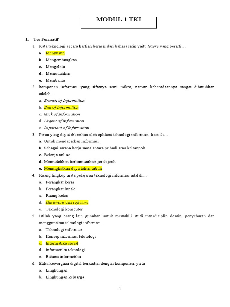 Kumpulan Soal Formatif Sumatif Profesional TKI + Kunci Jawaban | PDF