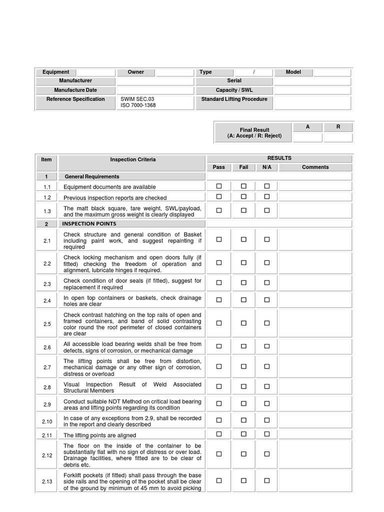 Swim Sec.03 ISO 7000-1368: Inspection Points | PDF | Door | Mechanical ...