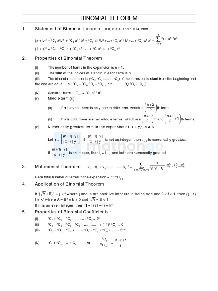 Binomial Theorem Explained | PDF | Discrete Mathematics | Mathematical ...