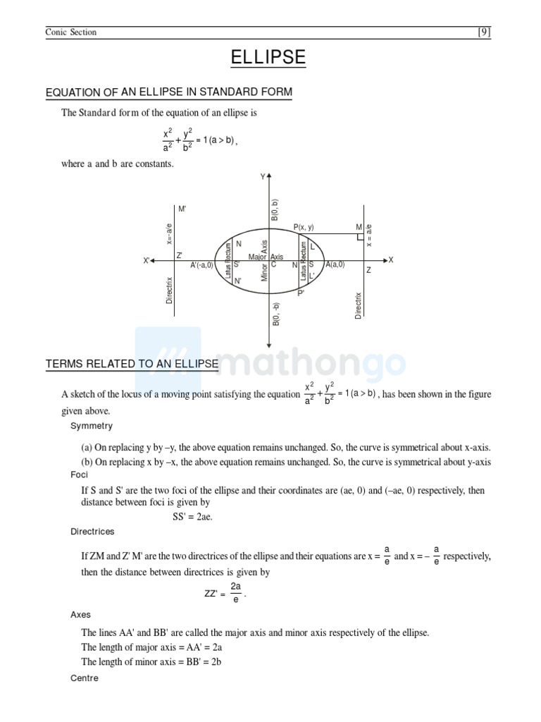 Ellipse: Equation of An Ellipse in Standard Form | PDF | Ellipse ...