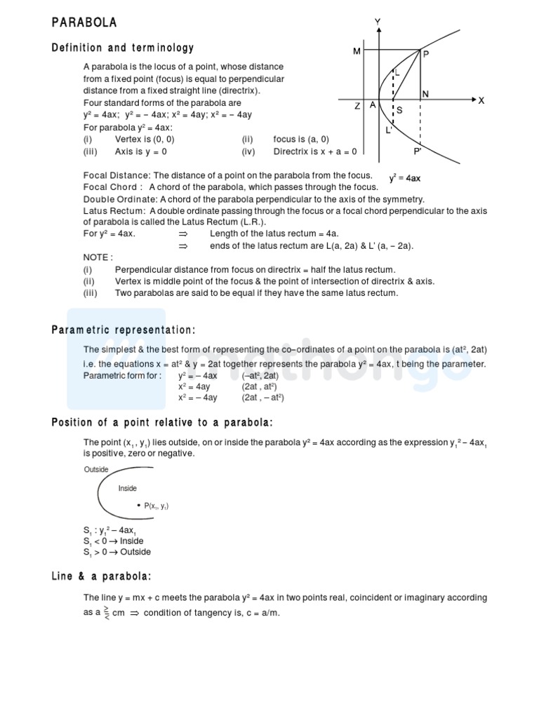 Parabola: Definition and Term Inology | PDF | Perpendicular | Algebraic ...