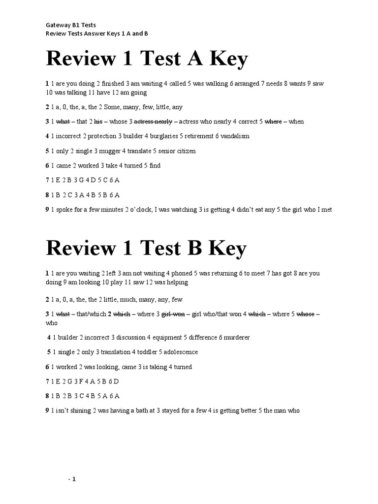 Gateway Review Test 1 Key | PDF