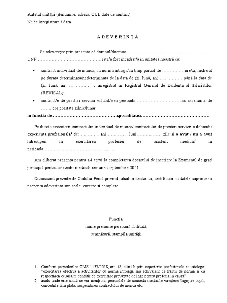 Model Adeverinta Egp 2021 | PDF