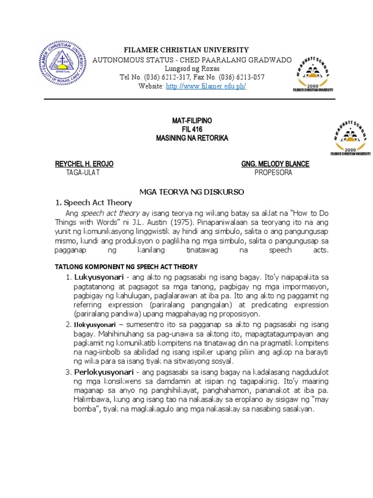 Teorya NG Diskurso. 416. Erojo Reychel | PDF