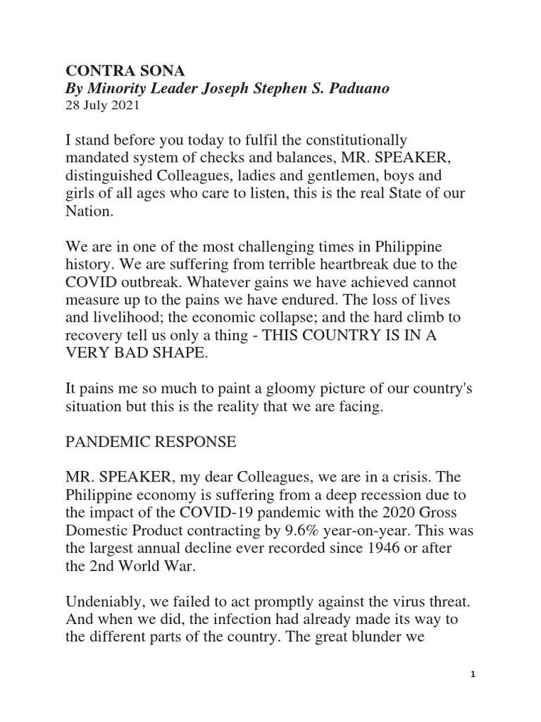 House Minority Leader Stephen Paduano 2021 contra-SONA | PDF ...