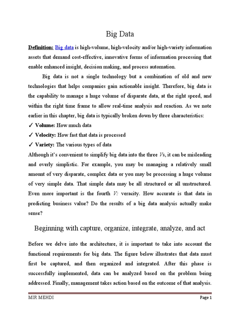 Big Data: Beginning With Capture, Organize, Integrate, Analyze, and Act ...