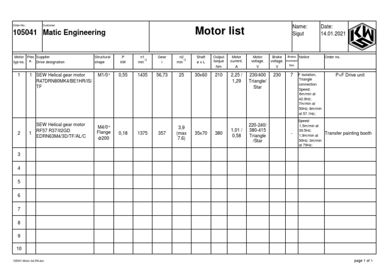 Motor list-EN | PDF | Vehicles | Vehicle Technology