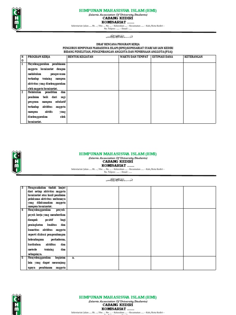Draf Rencana Program Kerja Komisariat | PDF
