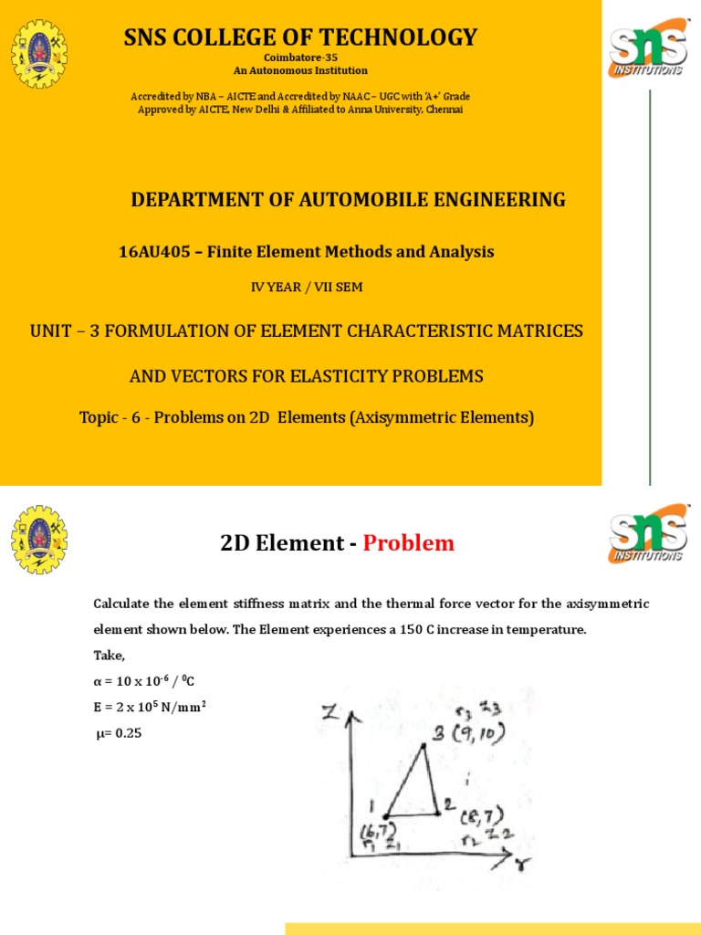 Topic - 6 - Problems On 2D Elements (Axisymmetric Elements) | PDF