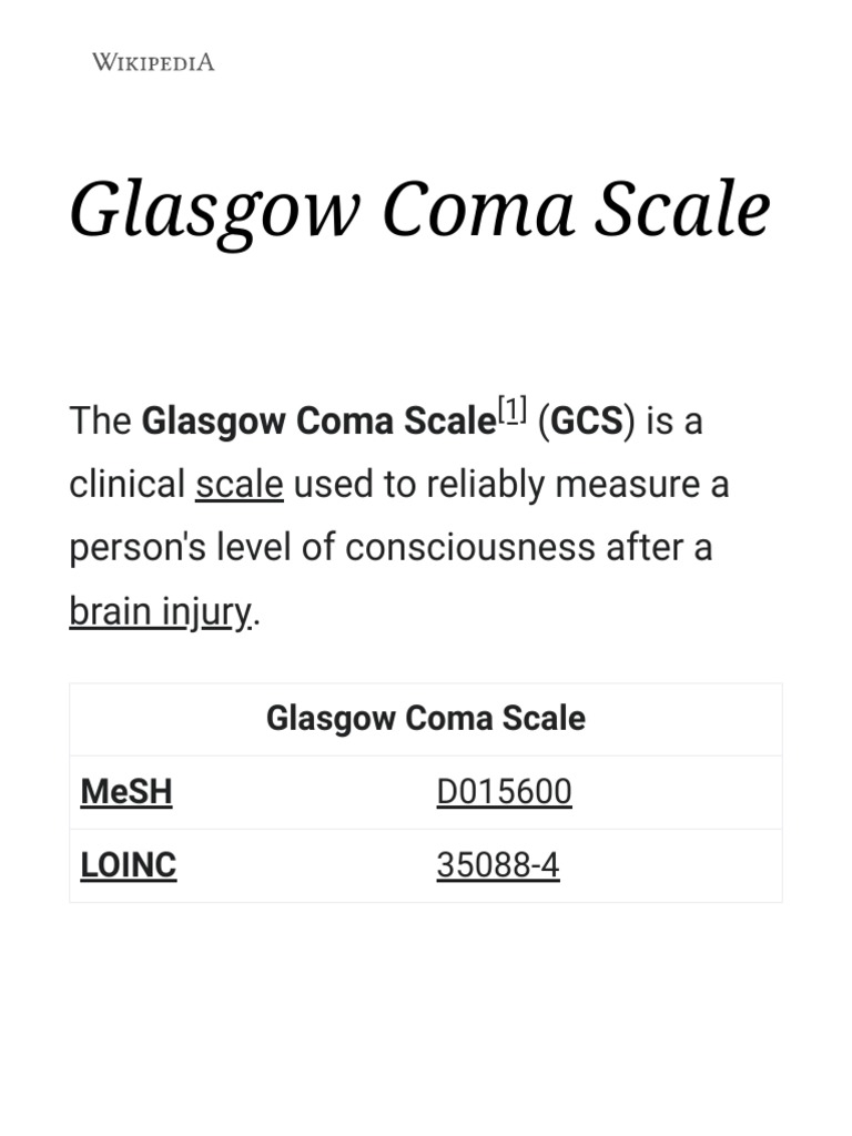 Glasgow Coma Scale - Wikipedia | PDF | Symptoms And Signs | Neuroscience