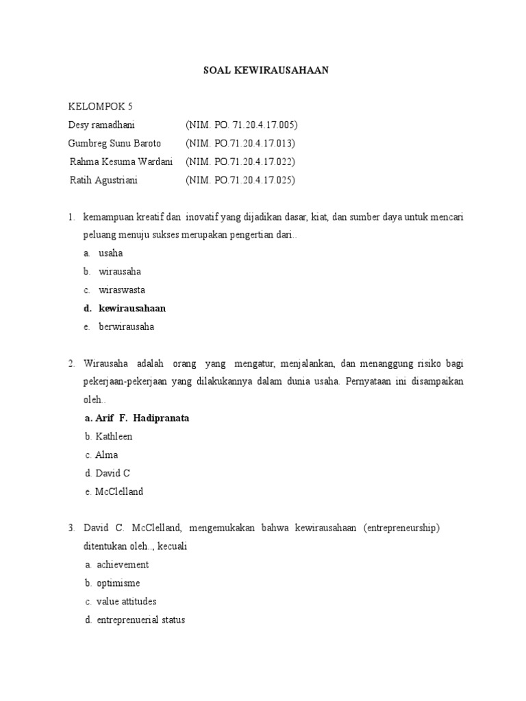 Soal Proses Kewirausahaan-Kelompok 5 | PDF