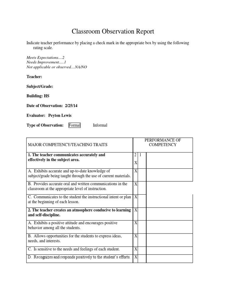 Formal Observation Template | PDF | Change | Teachers