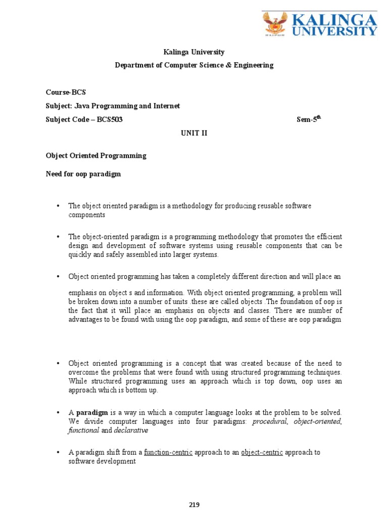 Bcs 503 Java Programming And The Internet Notes Unit 2 Pdf Class Computer Programming