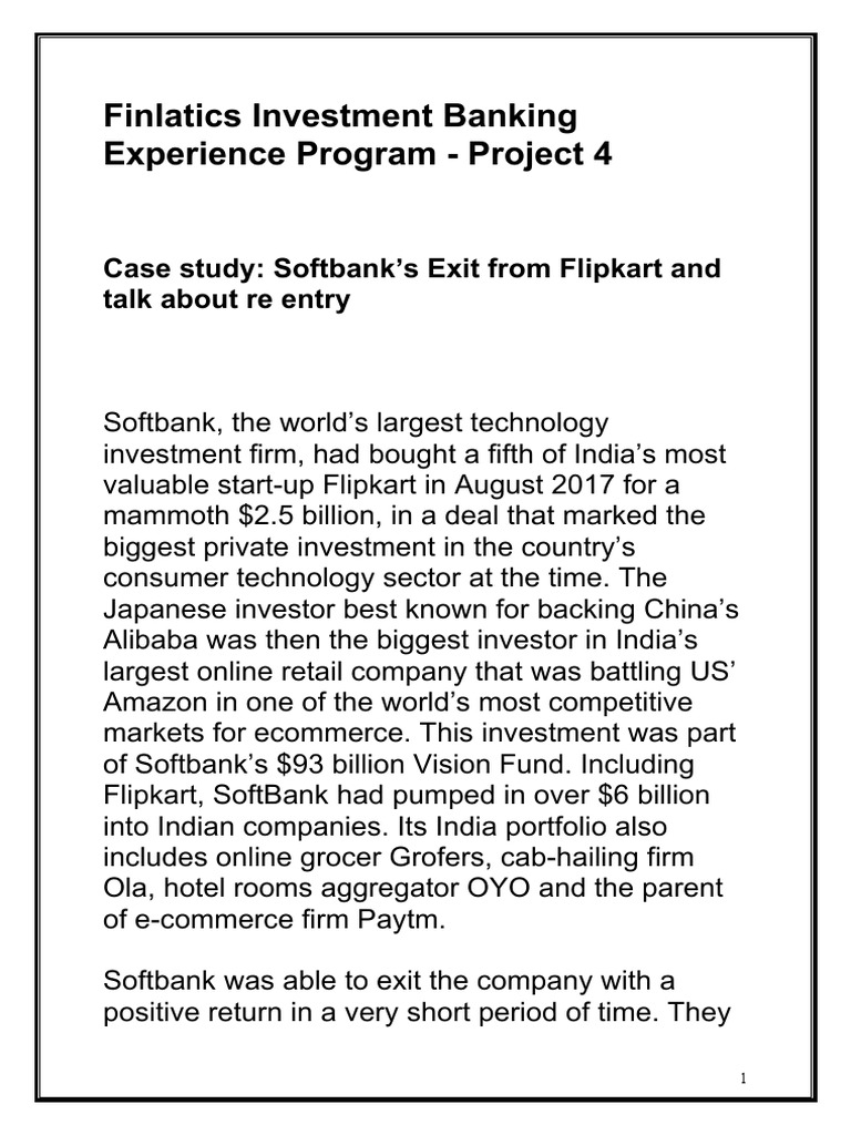 Finlatics Investment Banking Experience Program - Project 4 | PDF ...