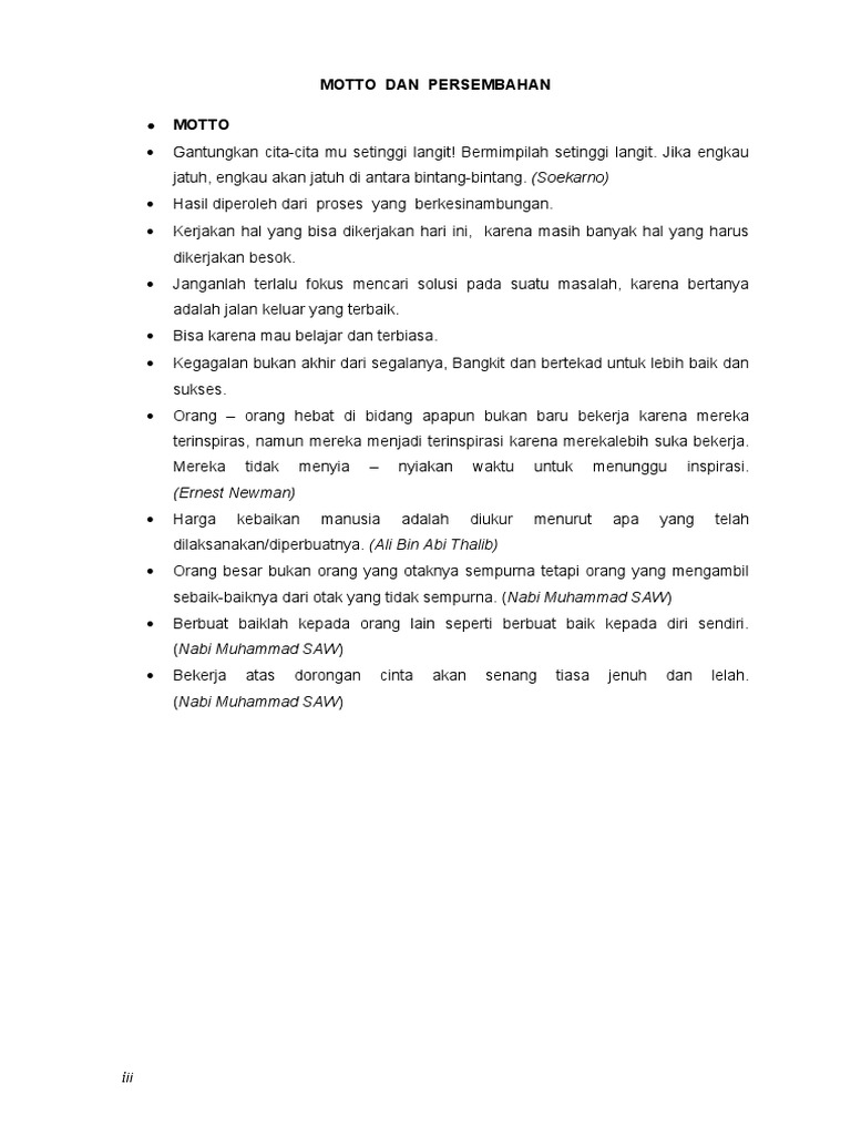Motto dan Persembahan Praktek Kerja Industri | PDF