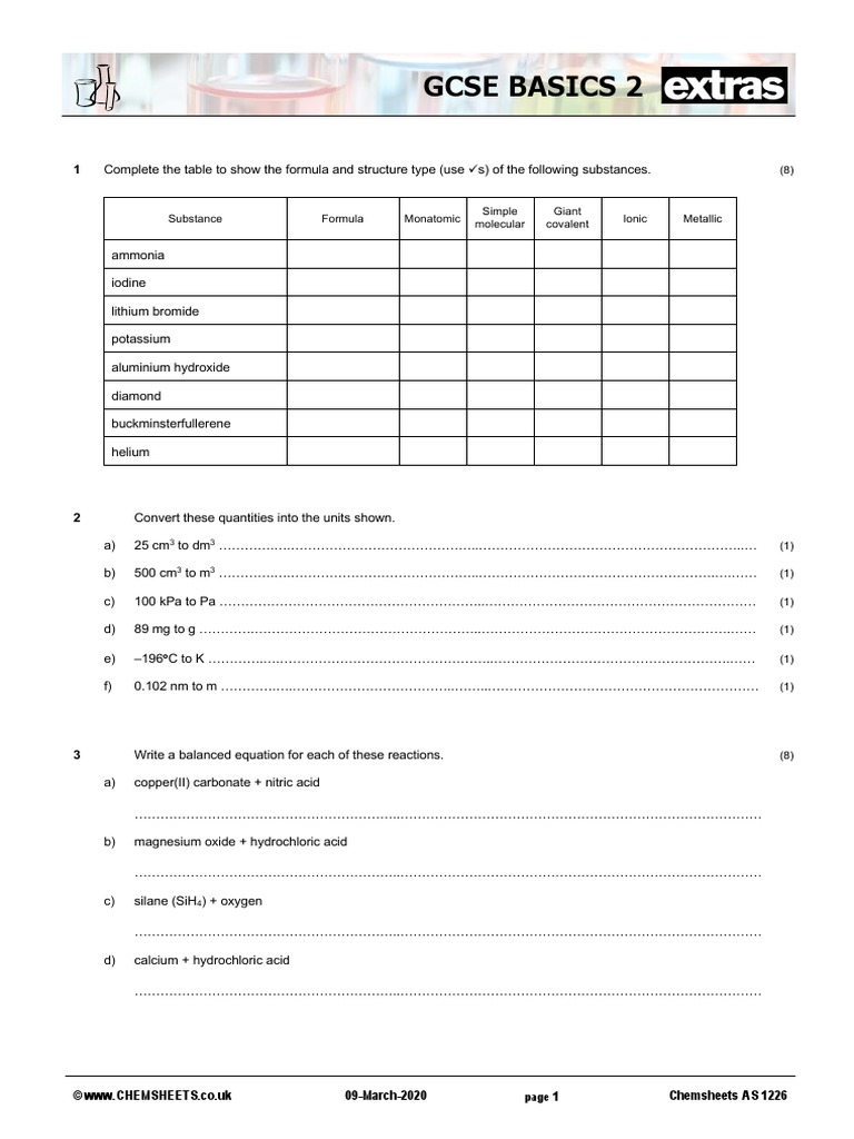 Gcse Basics 2: © WWW - CHEMSHEETS.co - Uk 09-March-2020 Chemsheets AS ...