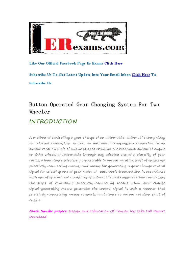 Button Operated Gear Changing System For Two Wheeler | PDF ...