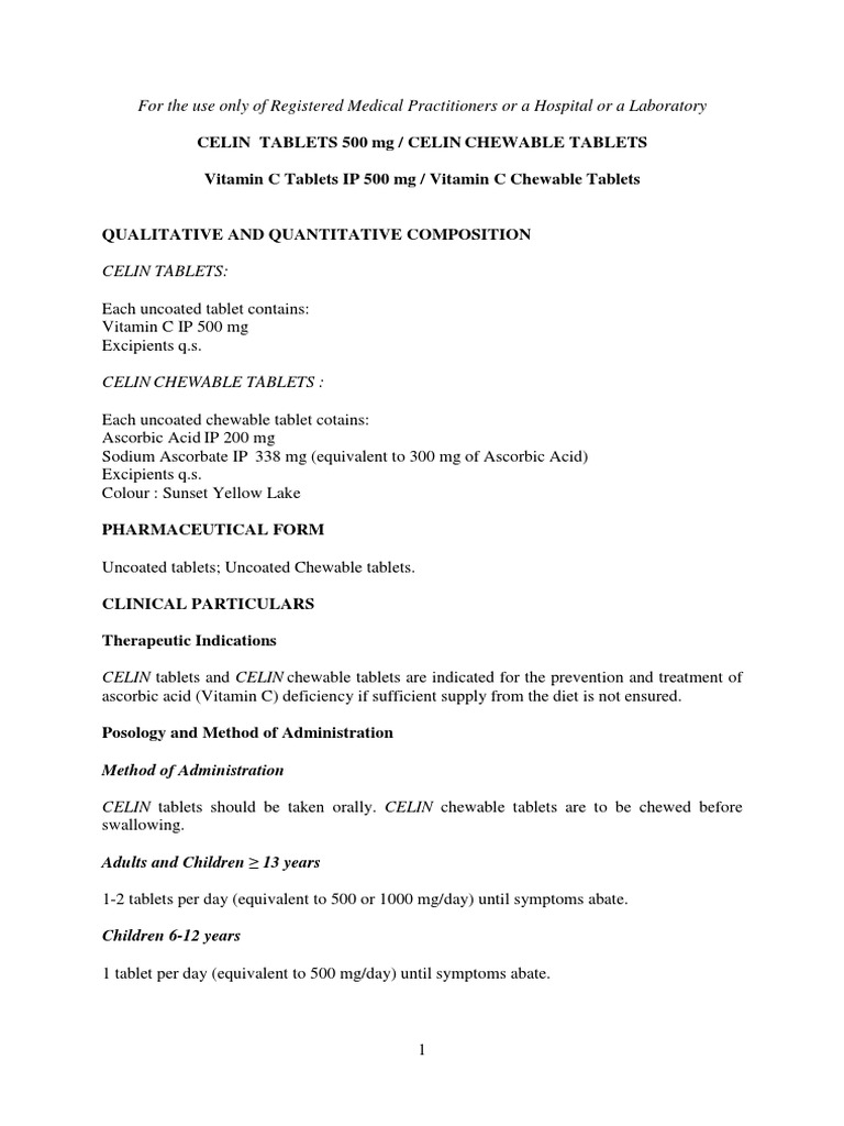Celin Tablets and Celin Chewable Tablets | PDF | Vitamin C | Tablet ...