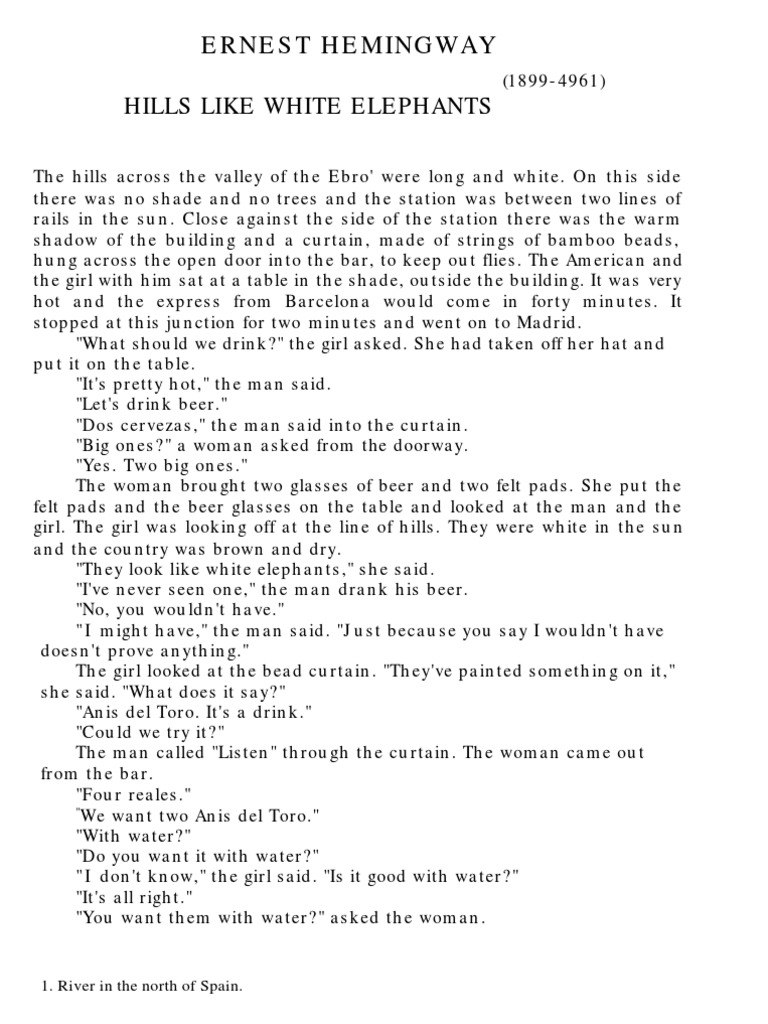Hemingway's "Hills Like White Elephants" | PDF | Leisure