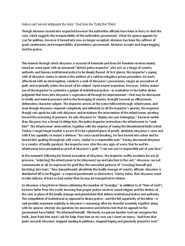 Injustice and divine justice in 'God Sees the Truth But Waits | PDF ...