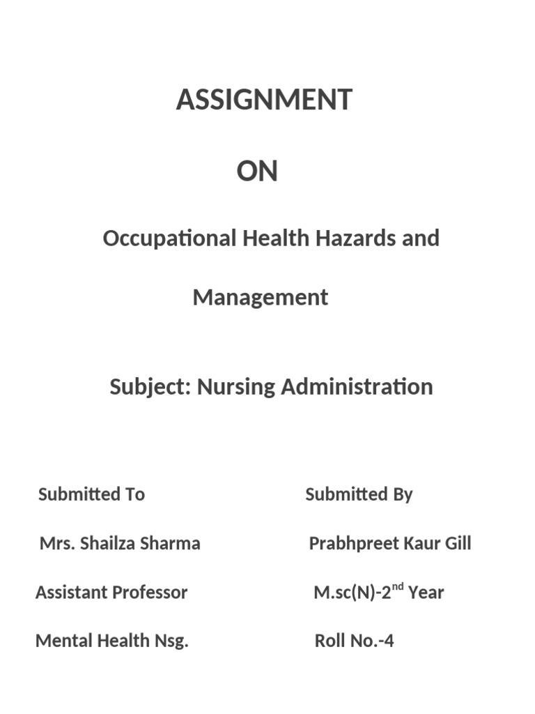 Occupational Health Hazards and Manegement | PDF | Occupational Safety ...