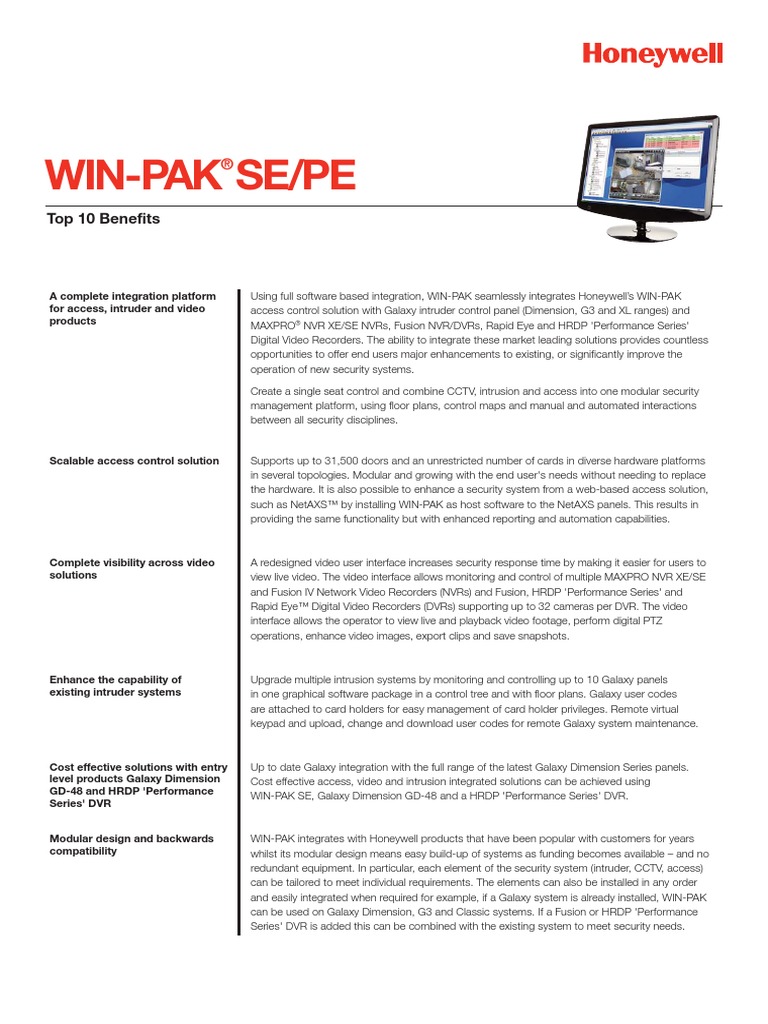 WIN PAK SE 3.0 - WIN PAK PE 3.0 Top 10 Benefits | PDF | Digital Video ...