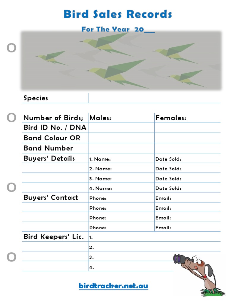 Bird Sales Record Sheet 4 | PDF