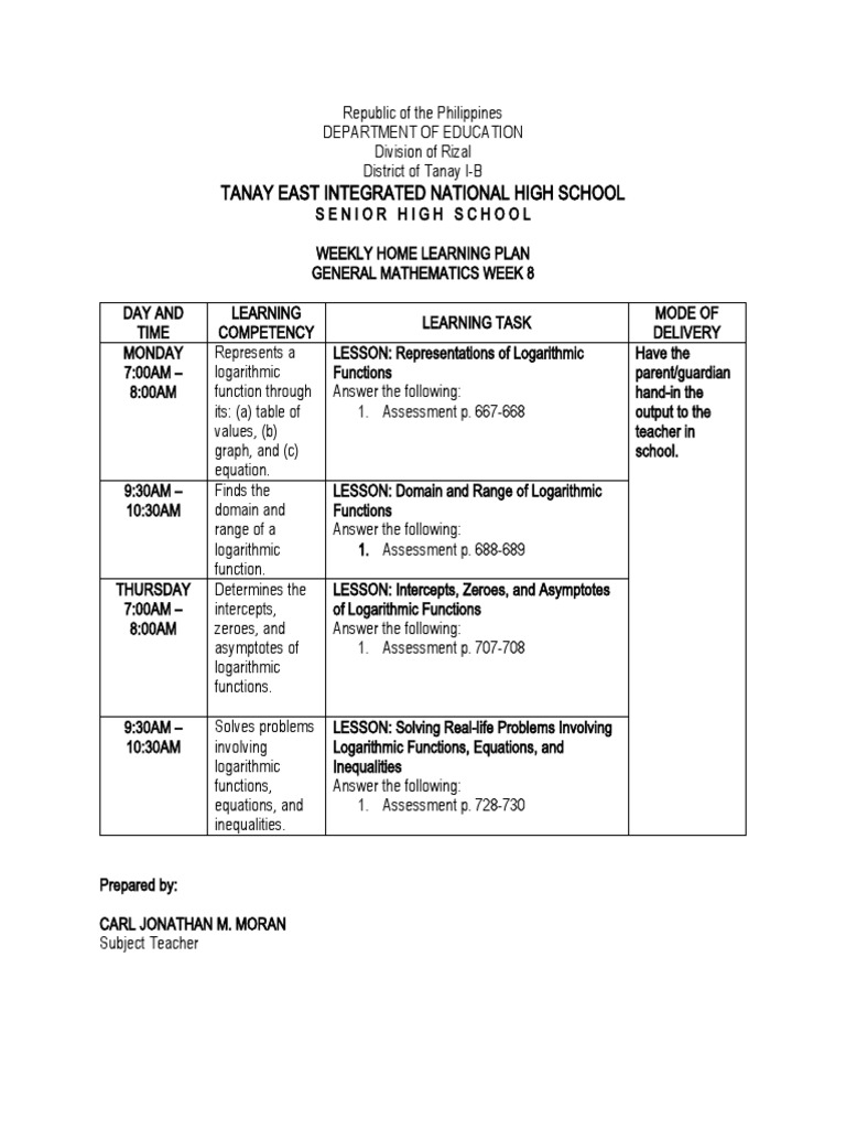General Mathematics Week 8 Plan | PDF
