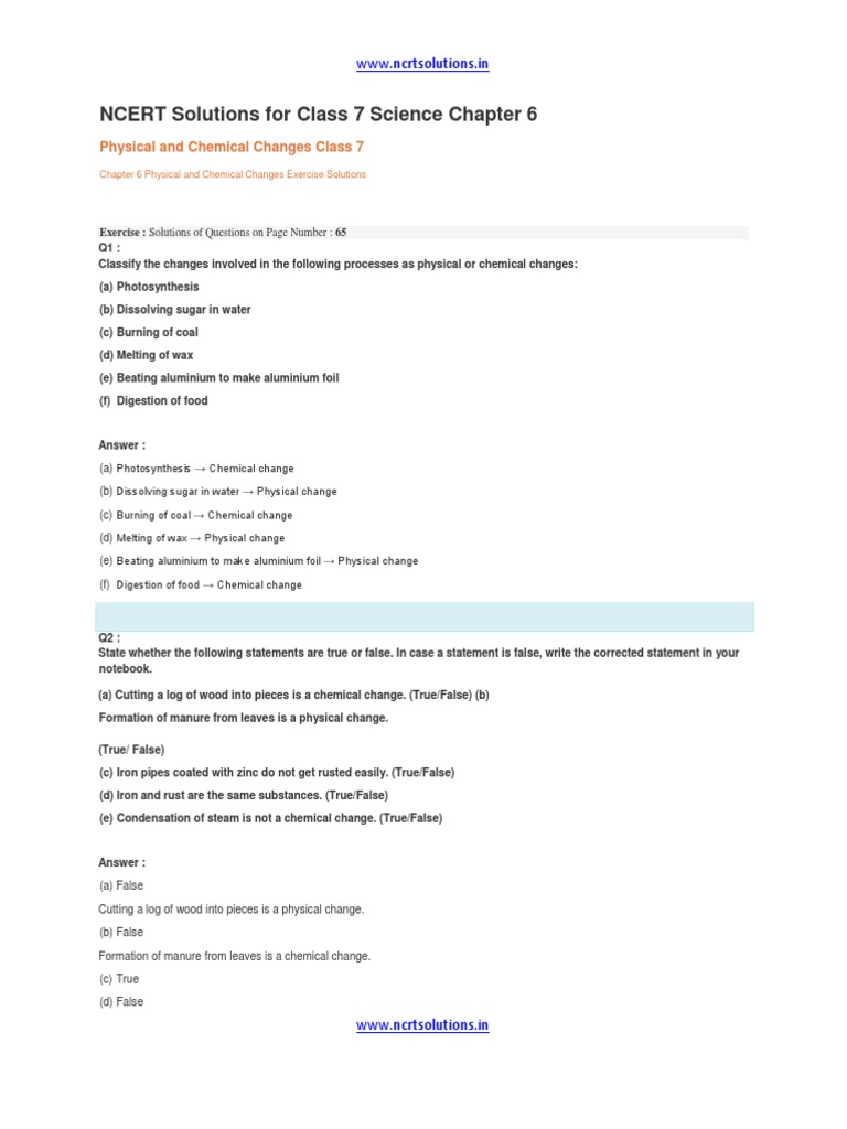 NCERT Solutions For Class 7 Science Chapter 6 | PDF