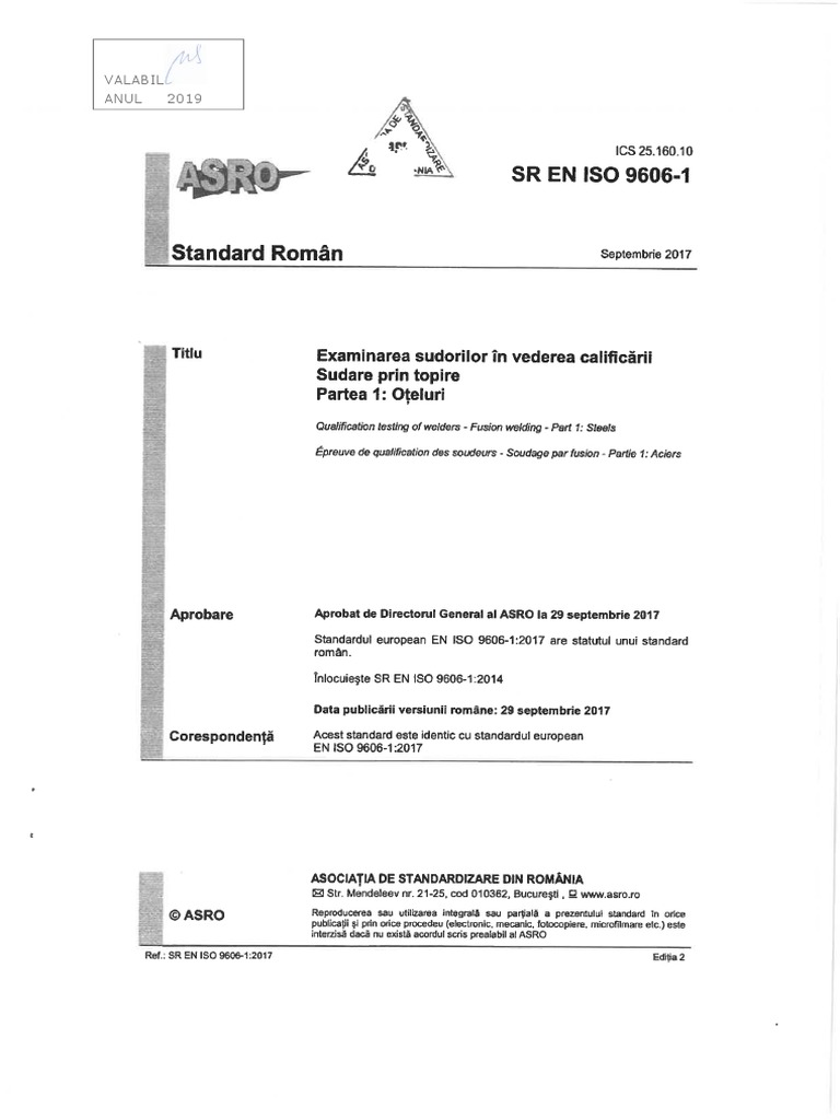 SR en ISO 9606-1-2017 - Calificare Sudori | PDF