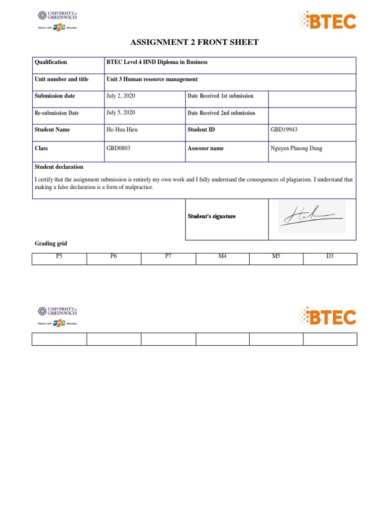 Assignment 2 Front Sheet: Qualification BTEC Level 4 HND Diploma in Business | PDF | Sexual ...