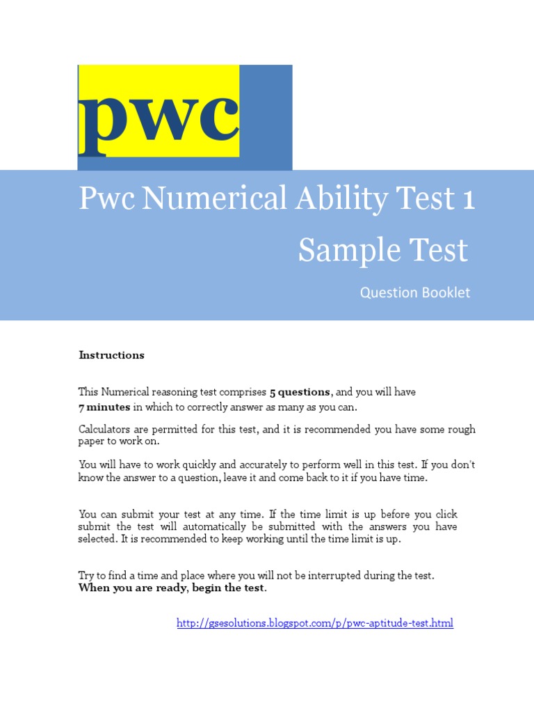 PWC Numerical Ability Test 1 Sample Test: Question Booklet | PDF | Business