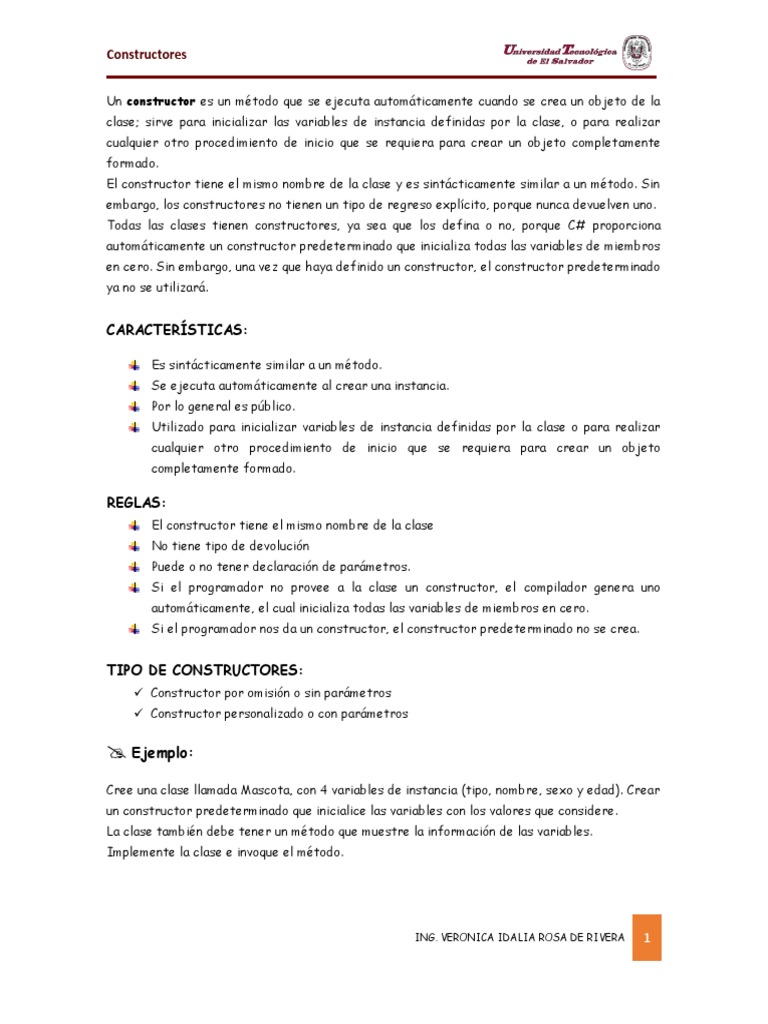 Constructores Clase Pdf Constructor Programación Orientada A Objetos Programación